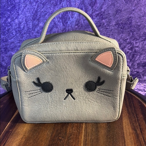 Loungefly | Bags | Loungefly Grey Cat Double Zipper Crossbody Bag With ...